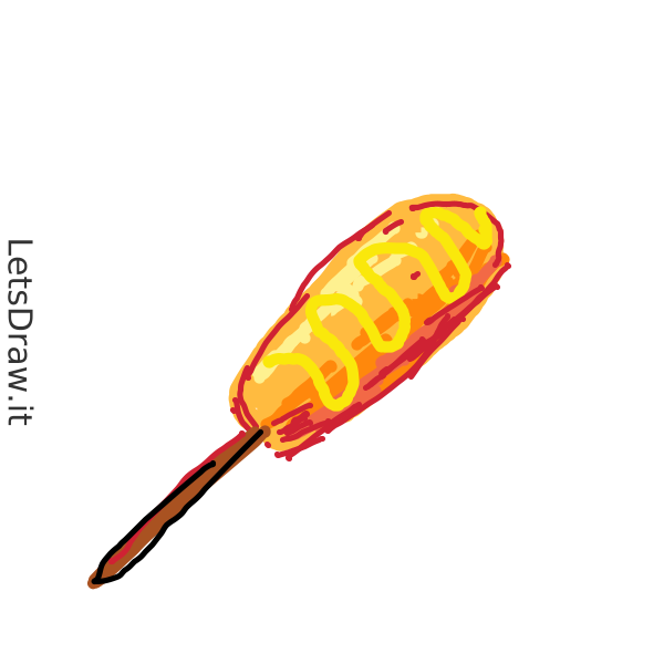 How to draw corn dog with mustard / LetsDrawIt
